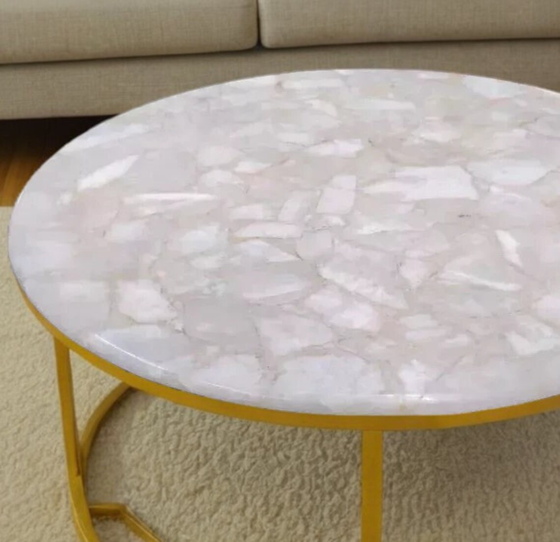 White Quartz Round Table Top: Natural Stone Coffee Table - Etsy