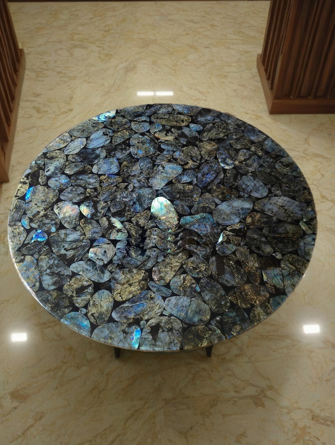 Stone Coffee Table, Luxury Round Labradorite Table, Living Room Décor ...