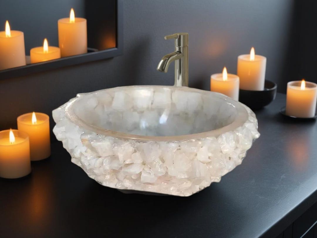 Handmade White Quartz Stone Sink: Luxury Agate Bathroom Vanity Basin - Etsy
