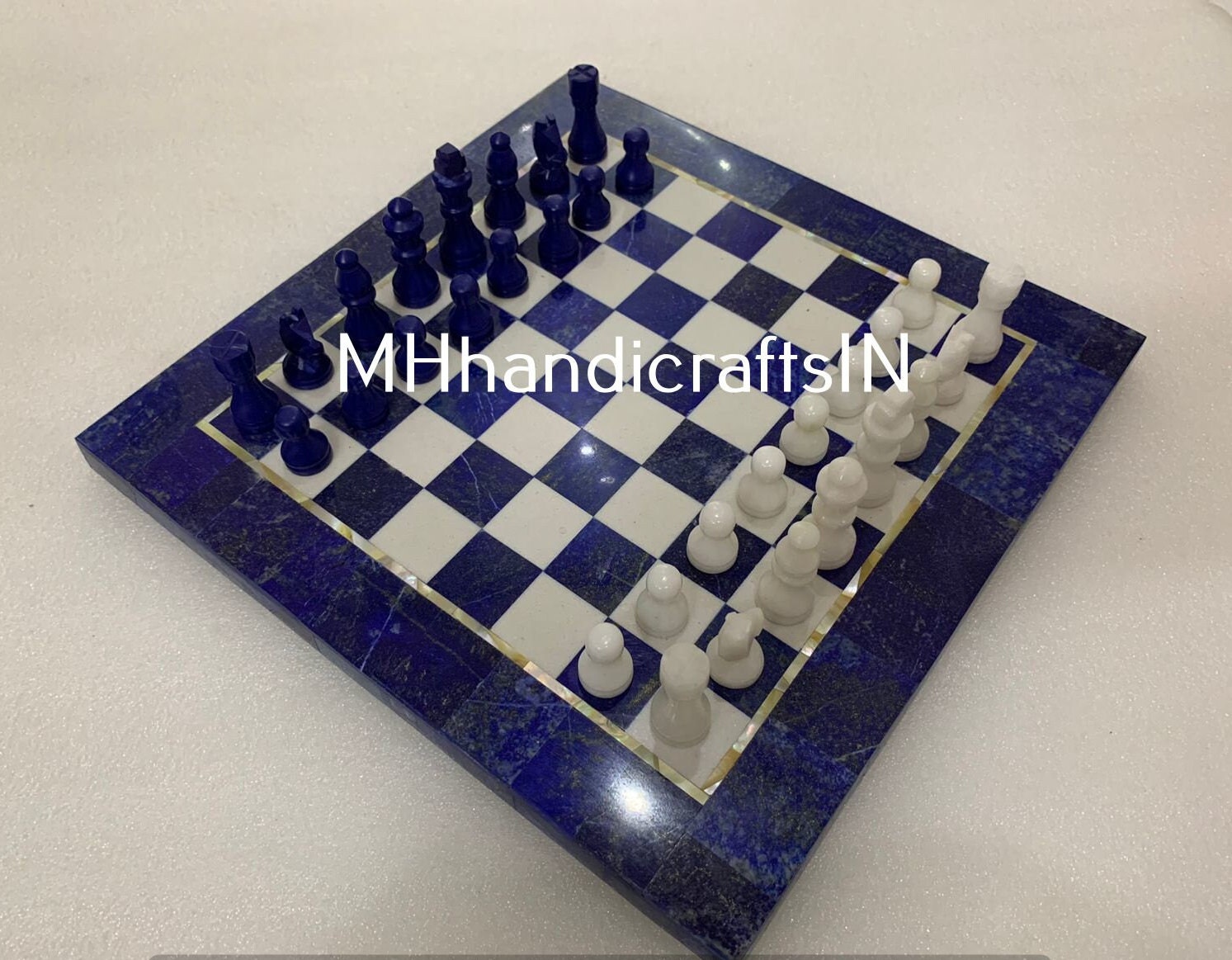 Blue Lapis Lazuli Stone Marble Chess Set With Lapis Chess Pieces Mosaic ...