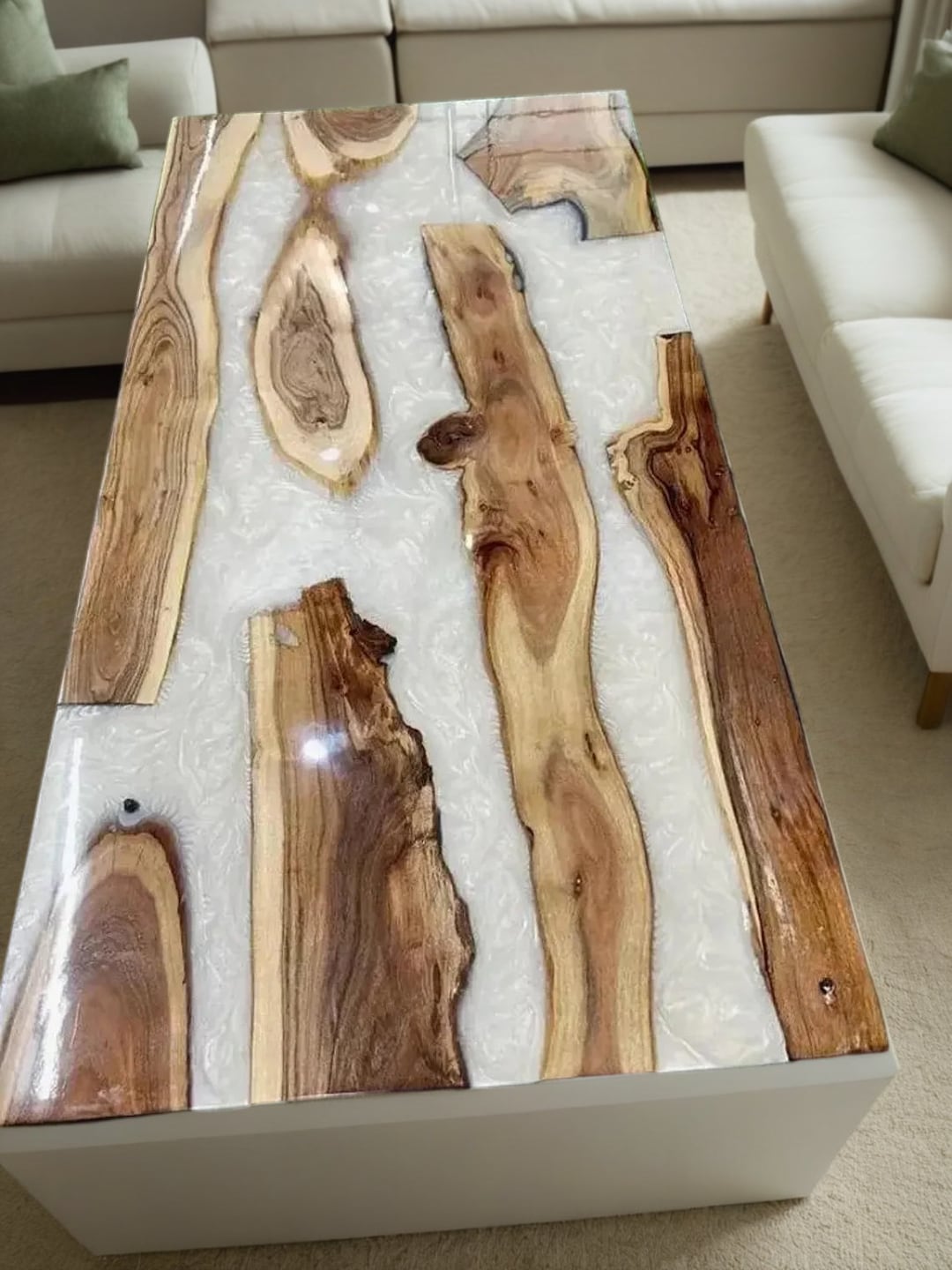 White Resin Epoxy Table, Epoxy Wooden River Table Top, Epoxy Live Edge ...