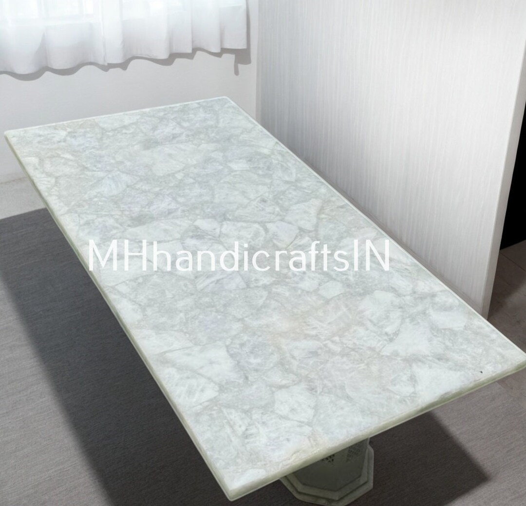 White Crystal Quartz Tabletop: Custom Agate Dining Table - Etsy