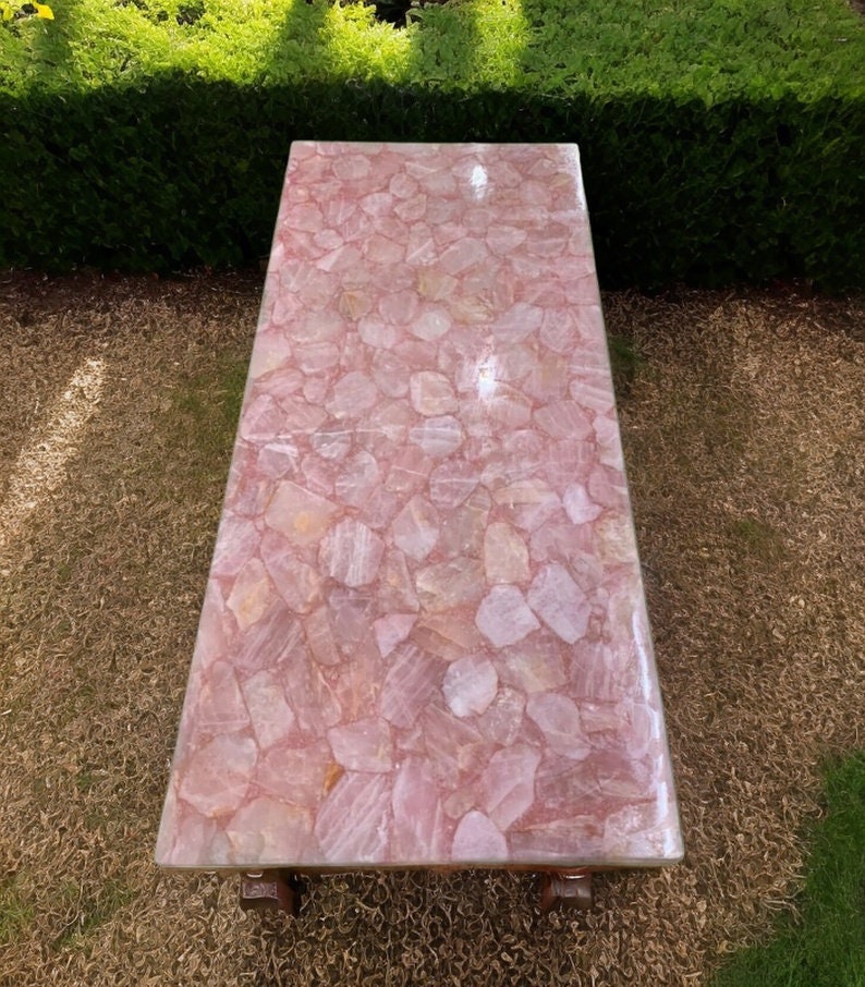Rose Quartz Dining / Kitchen Counter Table Top Handmade Natural Stones ...