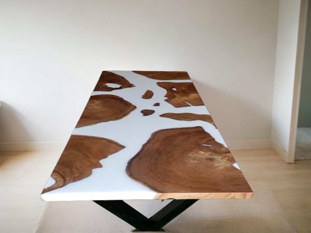 White Resin Epoxy Coffee Table – Modern Handmade Table With Glossy ...