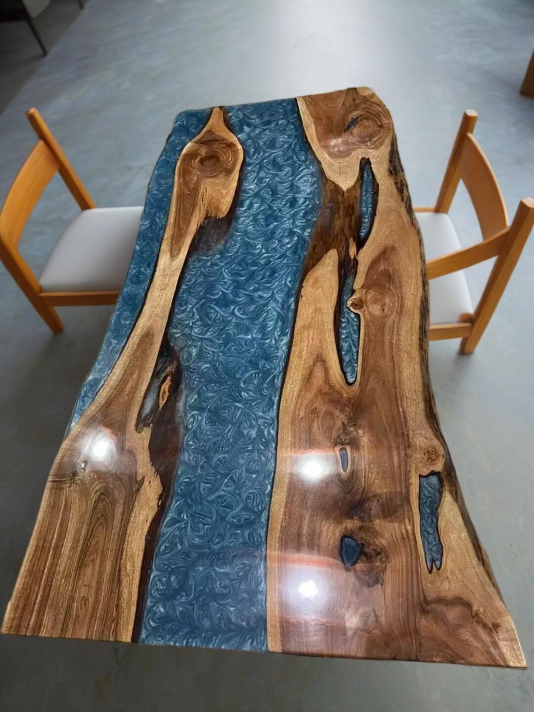 Blue Epoxy Table , Live Edge Table, Epoxy Blue Resin Table , Natural ...