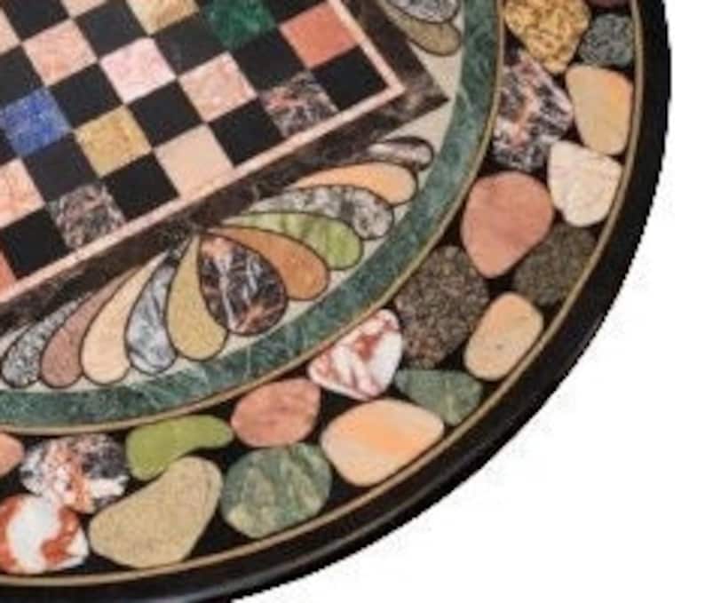Marble Chess Table Top in Round Shape With Semi Precious Mosaic Stone ...