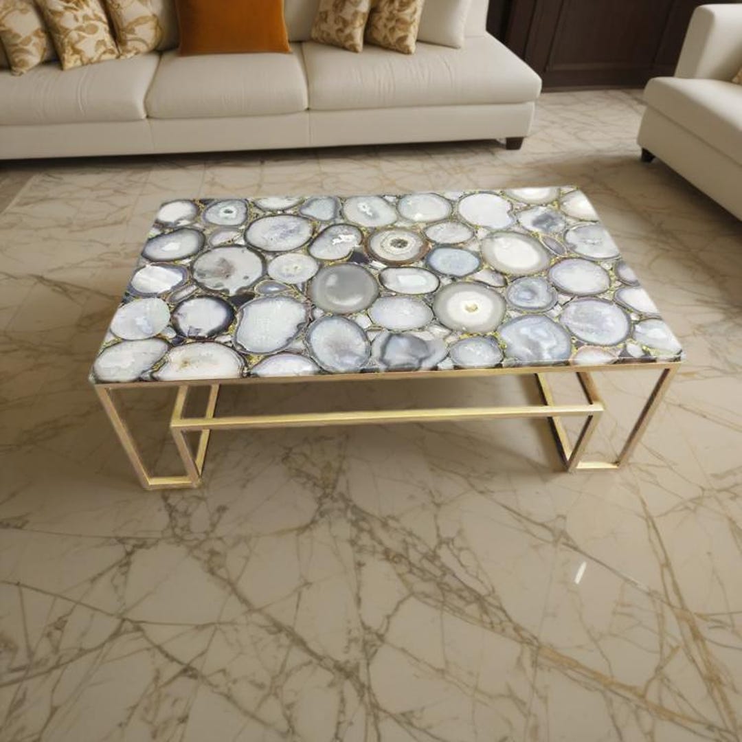 White Agate Dining Table Top: Modern Stone Slab - Etsy