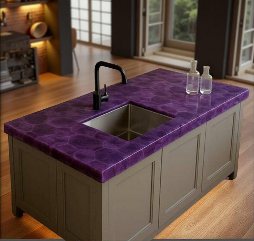 Handmade Amethyst Agate Crystal Kitchen Island – LED Backlit Healing ...