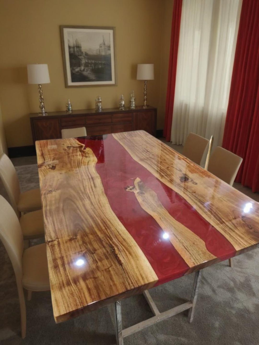 Red Epoxy Wooden Resin River Table Top, Epoxy Center Table, Live Edge ...
