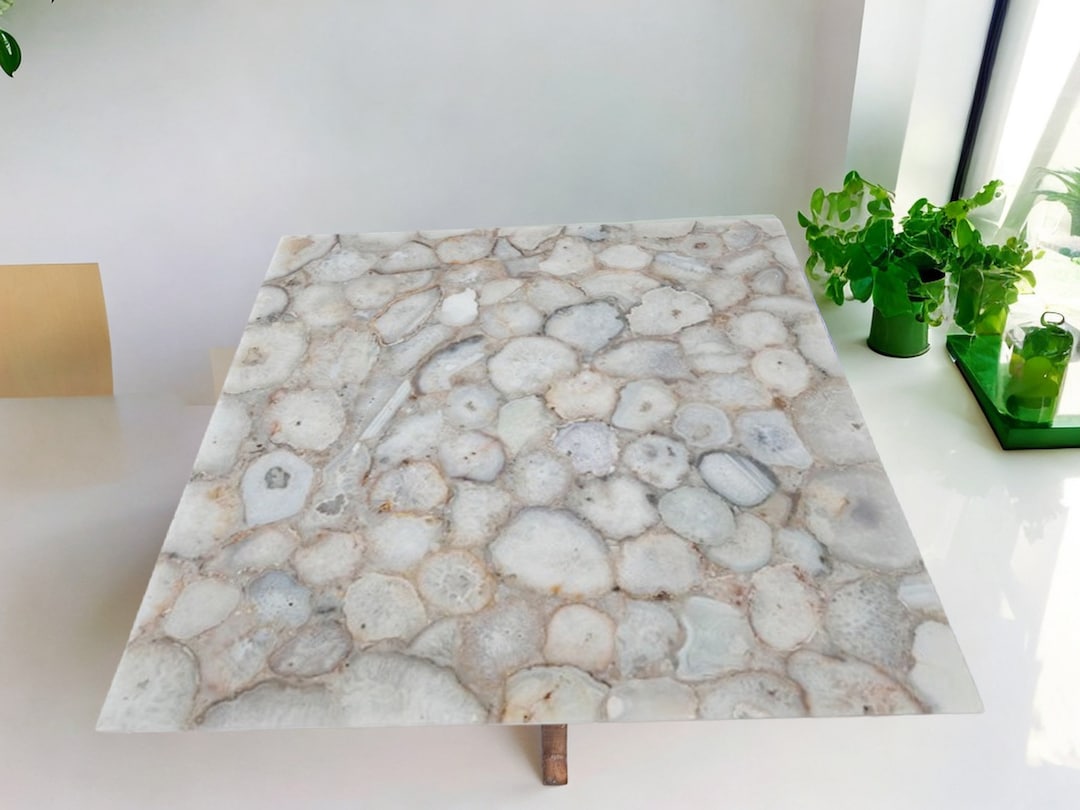Handmade White Agate Quartz Table Top Slab: Custom Kitchen & Dining - Etsy