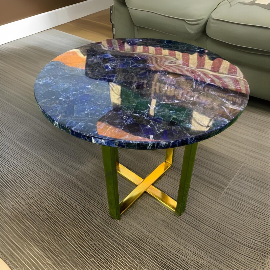 Elegant Coffee Table, Stone Coffee Table, Custom Blue Sodalite Tabletop ...