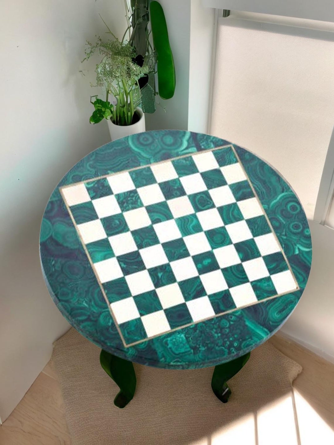 Malachite Round Chess Board / Handmade Malachite Marble Chess Table Top ...