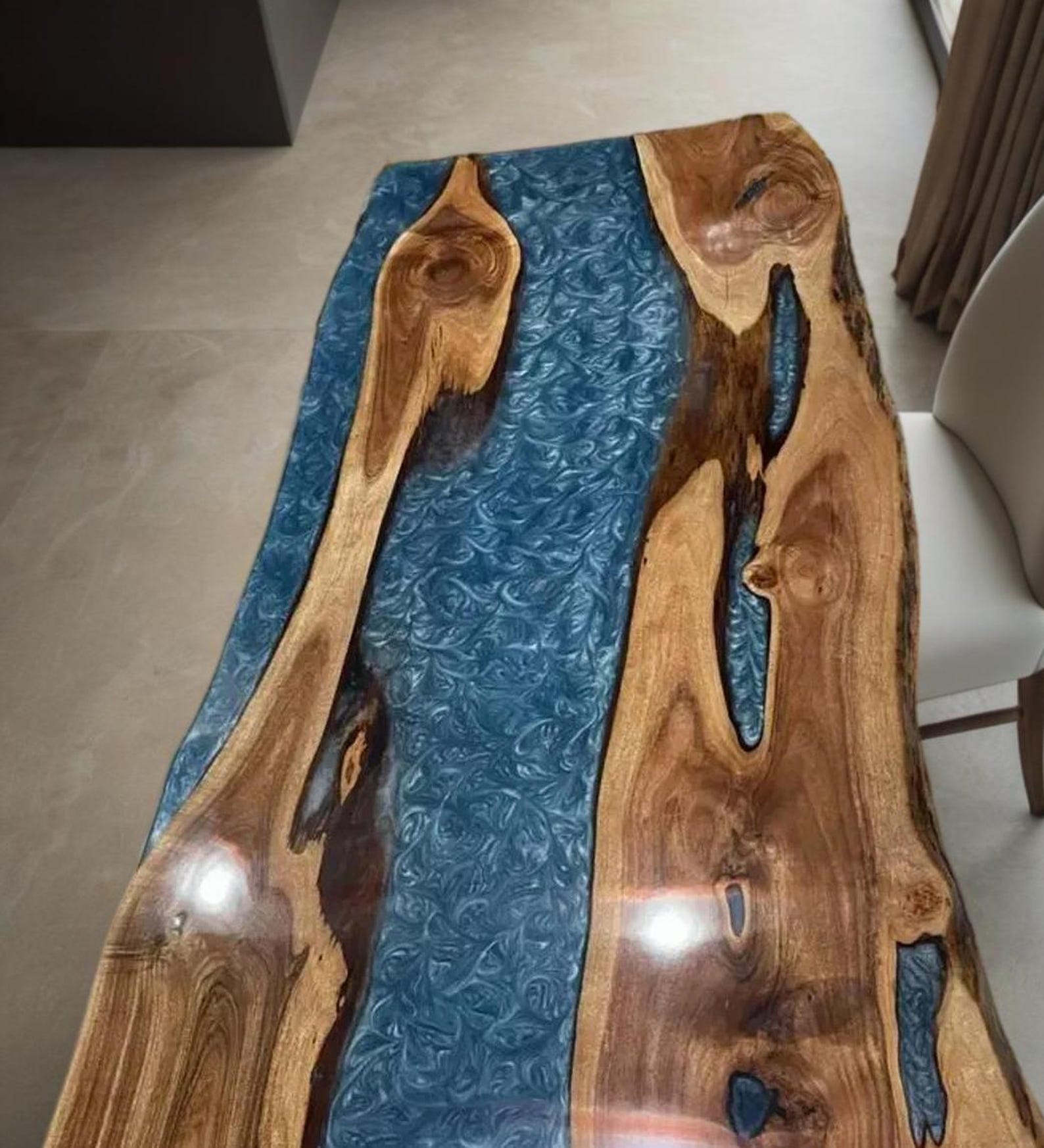 Blue Epoxy Table , Live Edge Table, Epoxy Blue Resin Table , Natural ...