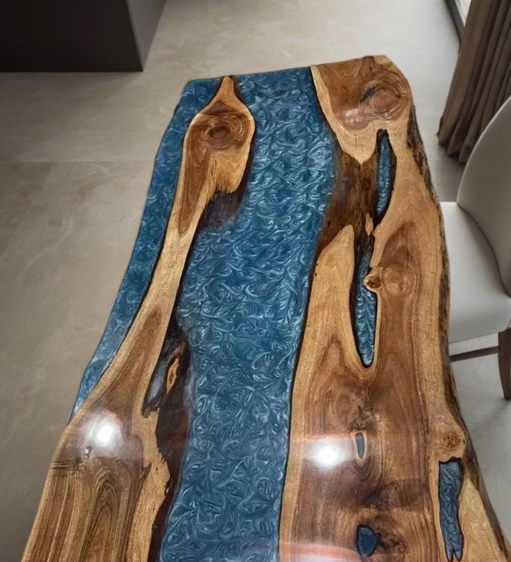 Blue Epoxy Table , Live Edge Table, Epoxy Blue Resin Table , Natural ...