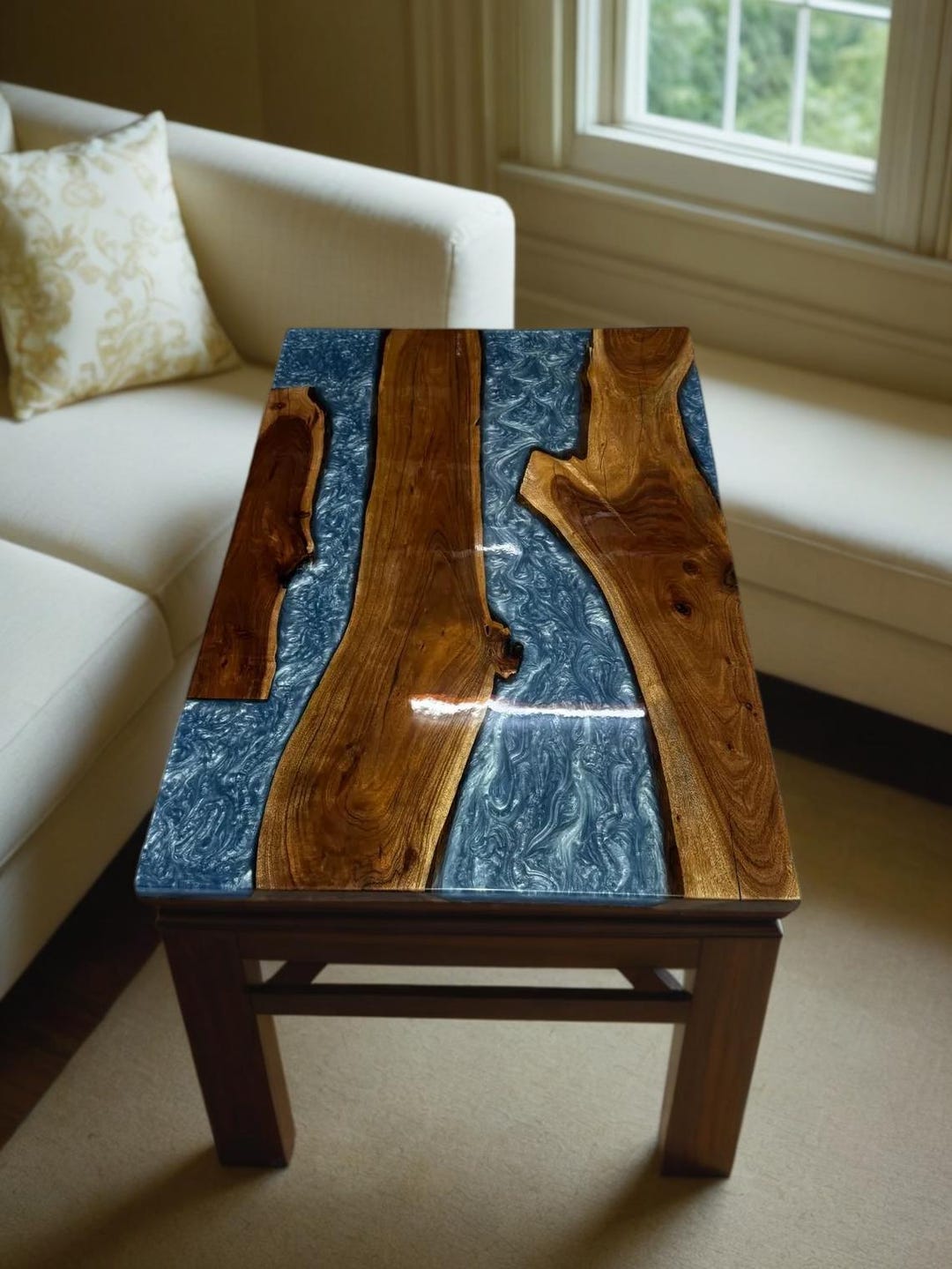 Handmade Walnut River Table: Silver Gray Epoxy, High Gloss Finish - Etsy