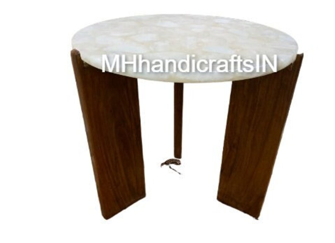 White Quartz Agate Table, Agate Side Table, Round Agate Coffee Table Top, Agate Slab, Agate ...