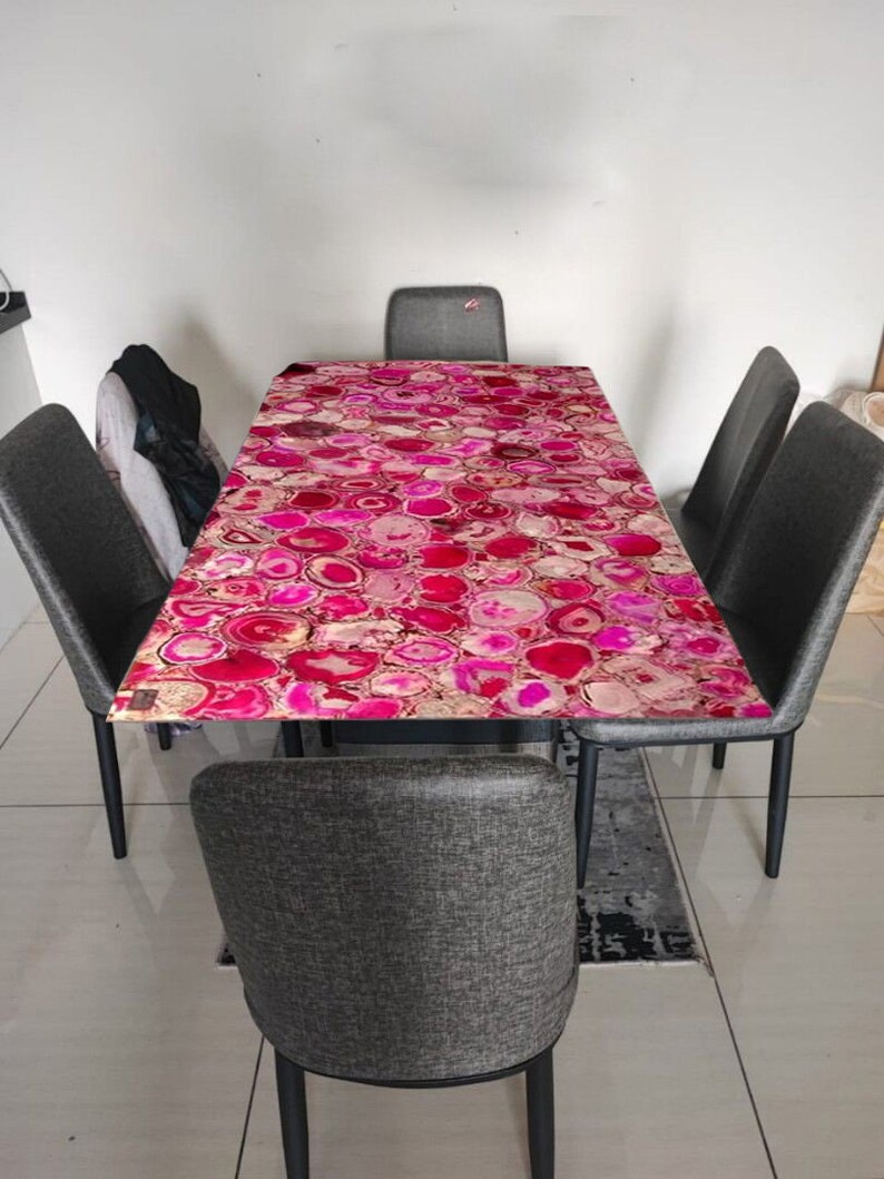 Pink Agate Office Desk Table Top, Vanity Countertop Slabs, Natural ...