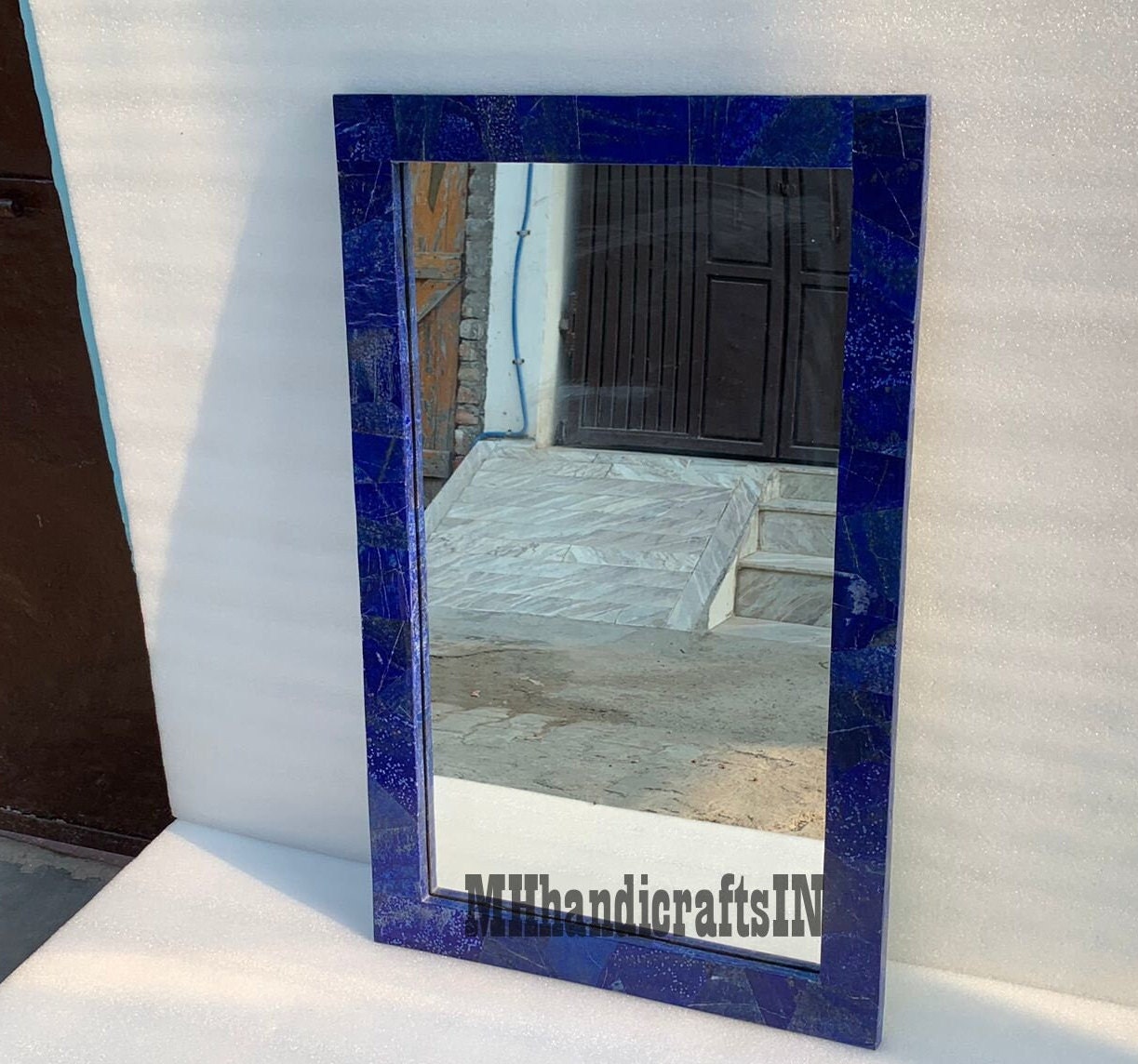 Handmade Lapis Stone Wall Mirror Gemstone Mosaic Art Bathroom & Living ...