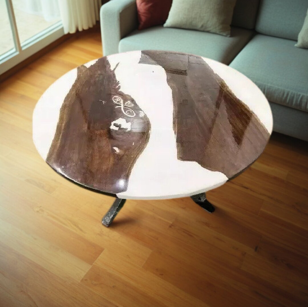 White Epoxy Table Top, Round Epoxy Center Table Top, Live Edge Table ...