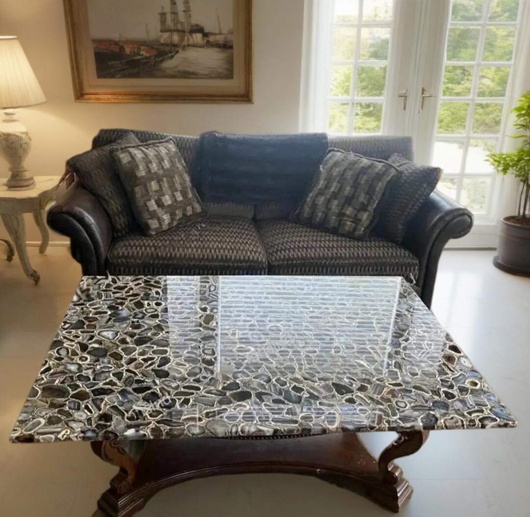 Elegant Black Agate Coffee Table Top: Natural Stone Furniture Decor - Etsy