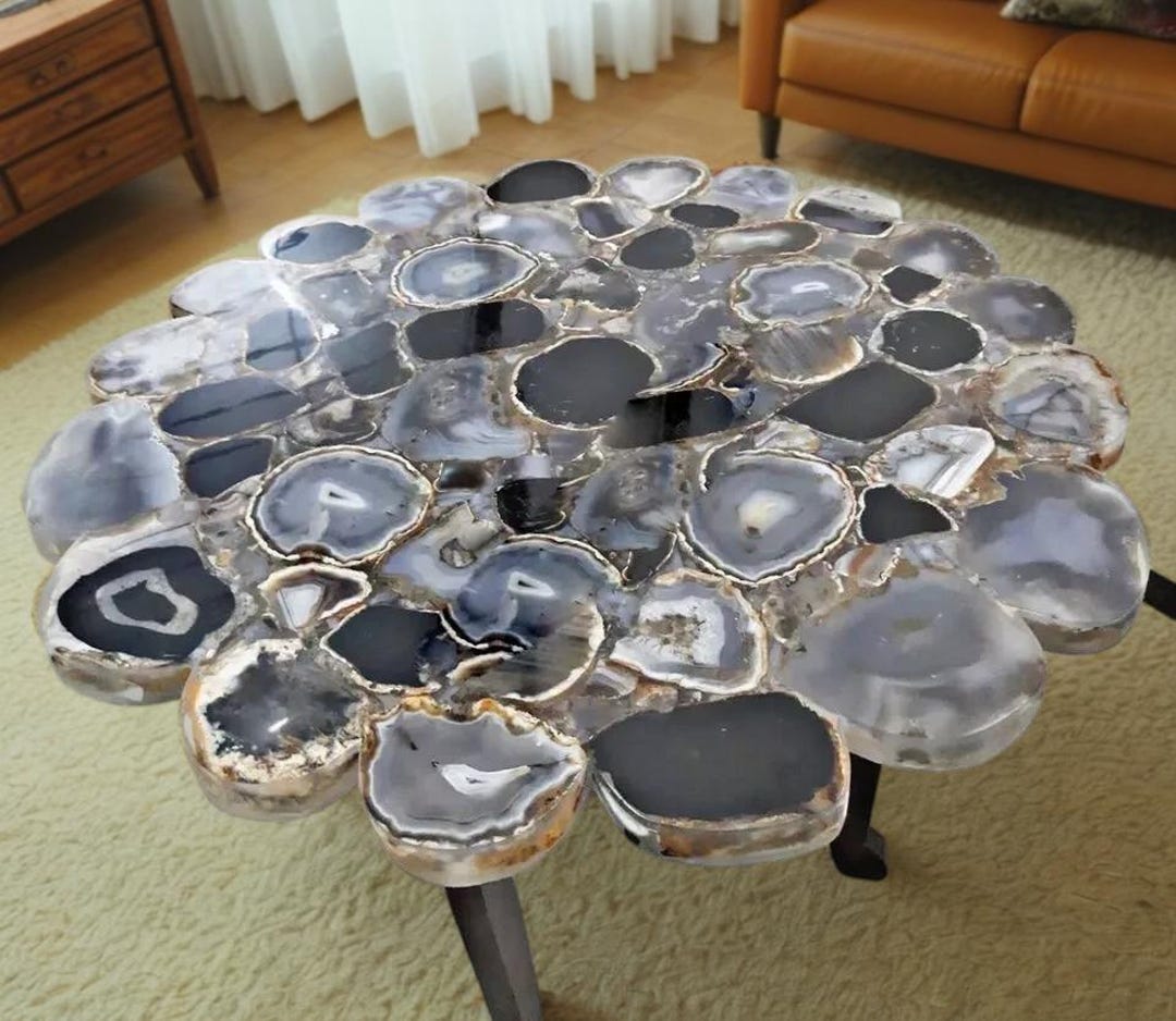 Natural Agate Round Coffee Table: Geode Gemstone Side Table, Custom ...