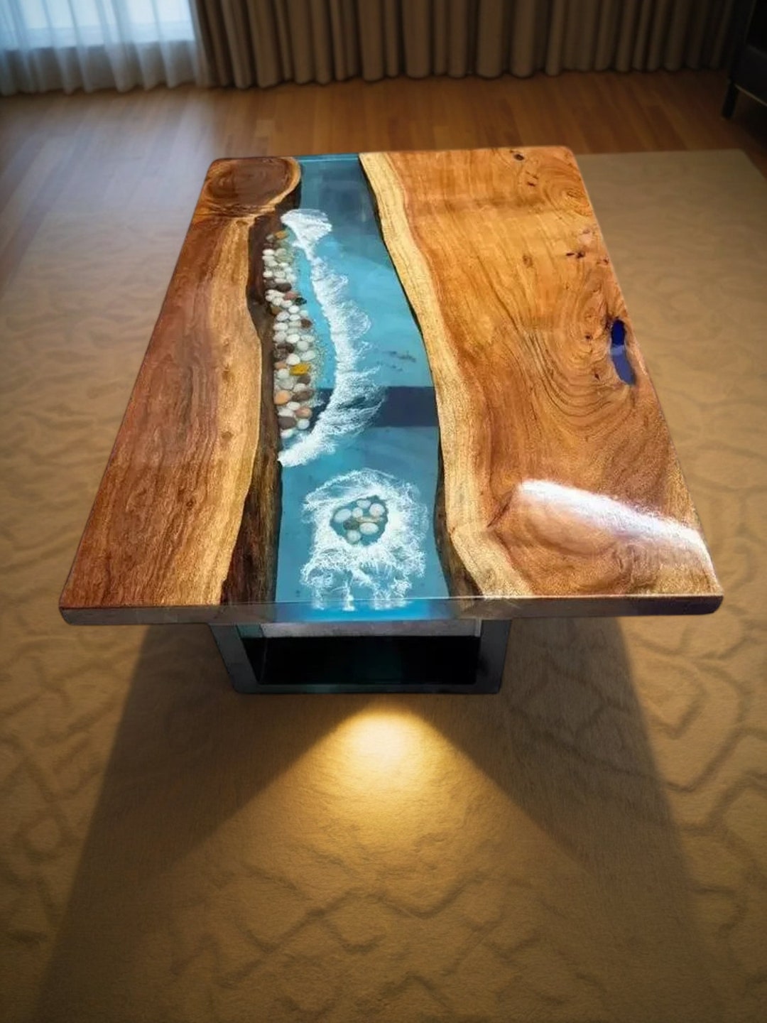 Ocean Wave Epoxy Resin Dining Table Top Top Luxury Live Edge Acacia ...