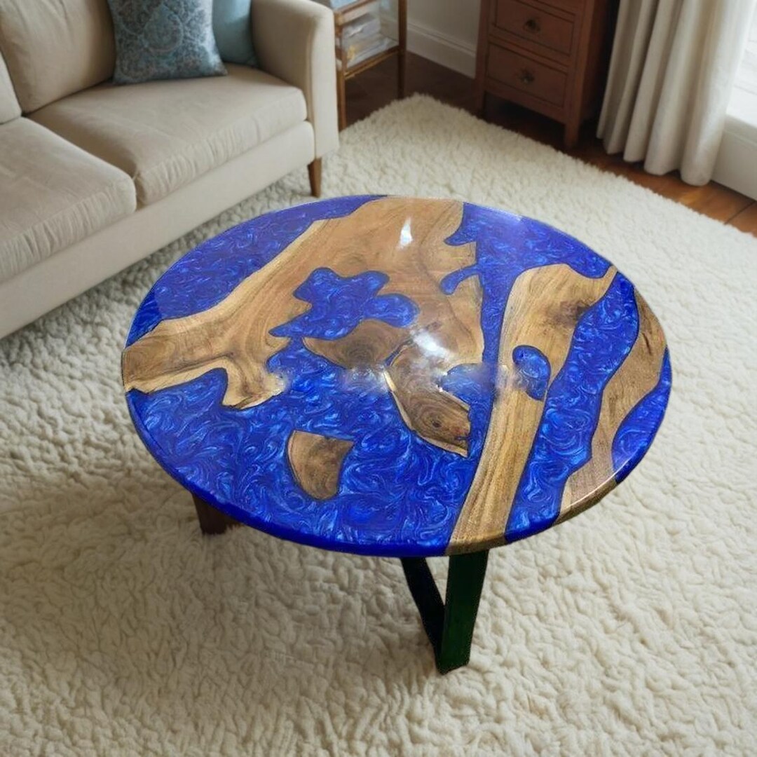 Handmade Blue Epoxy Resin River Table Top: Live Edge Wood - Etsy