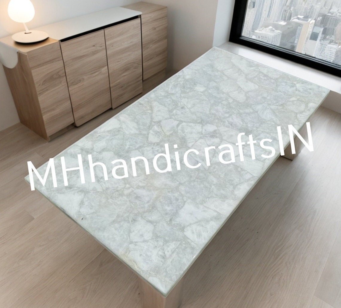 White Quartz Table Top: Rectangle Natural Gemstone, Custom Shape - Etsy