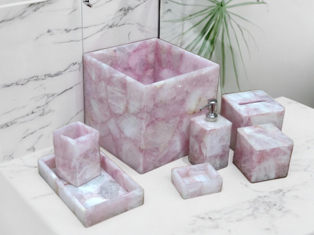 Pink Rose Quartz Bathroom Set 7 Piece, Agate Luxury Bathroom Set ...