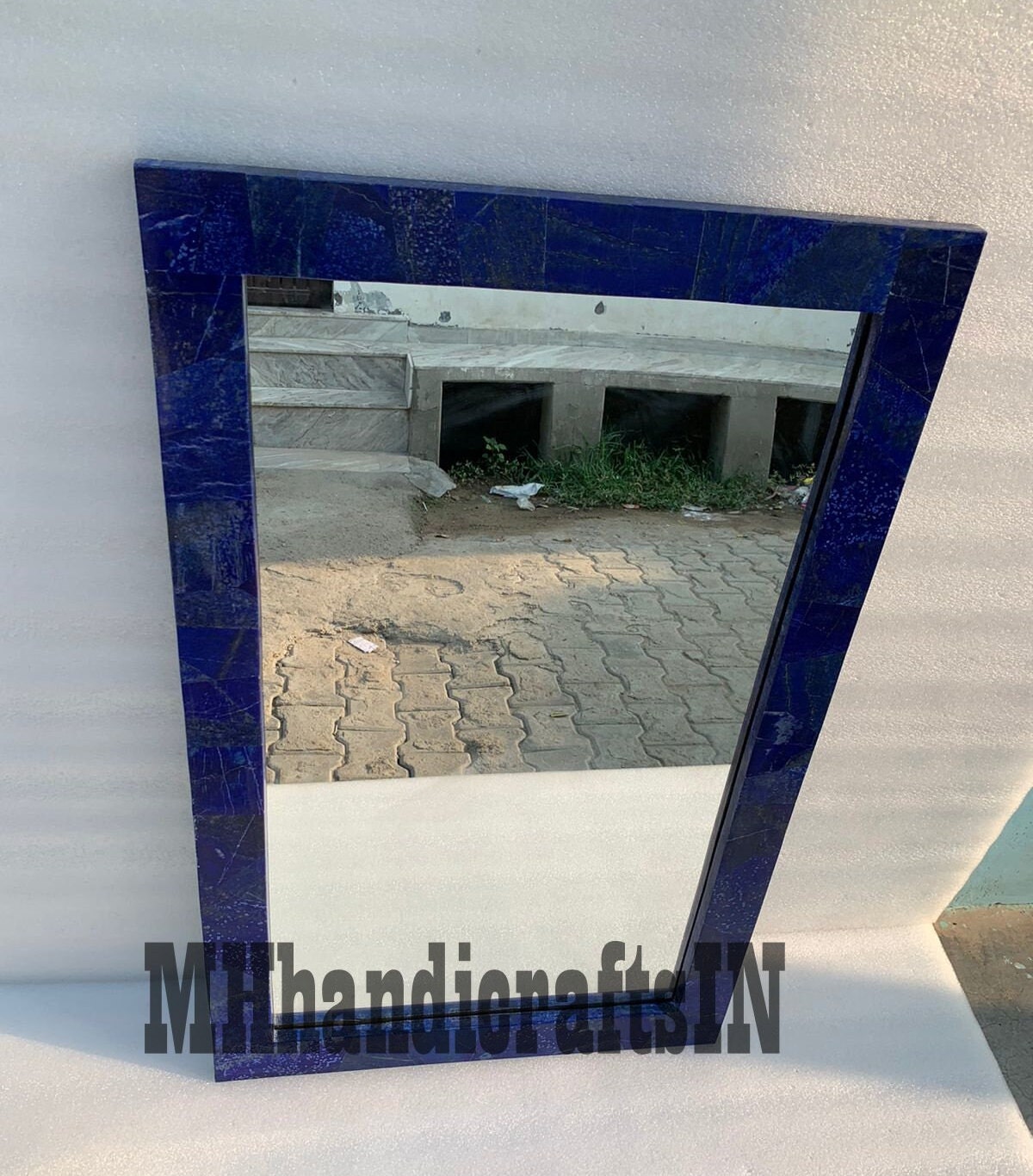 Handmade Lapis Stone Wall Mirror Gemstone Mosaic Art Bathroom & Living ...