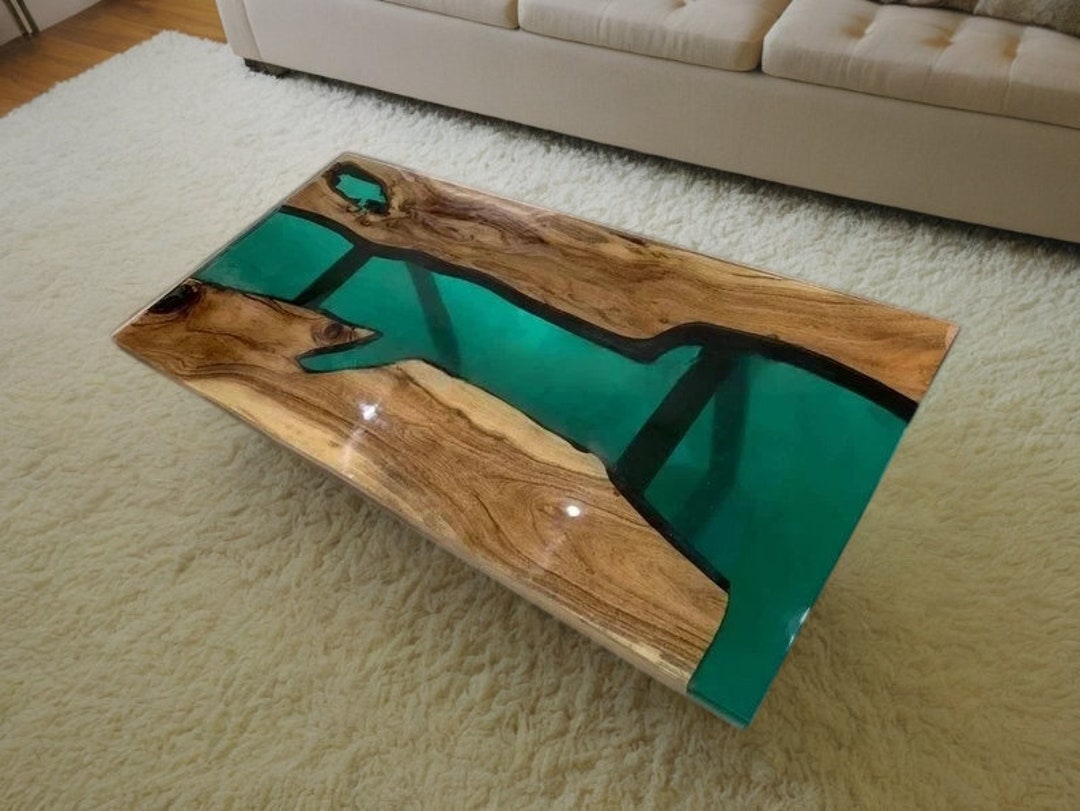 Teal Resin Epoxy Table, Wooden Epoxy Table, Epoxy Sofa Center Table ...