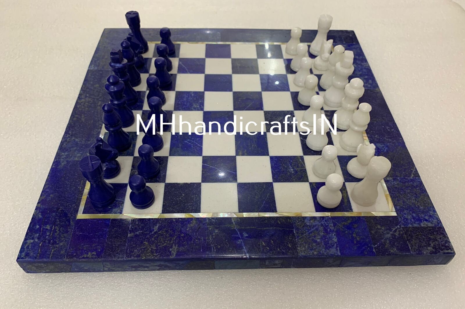 Blue Lapis Lazuli Stone Marble Chess Set With Lapis Chess Pieces Mosaic ...