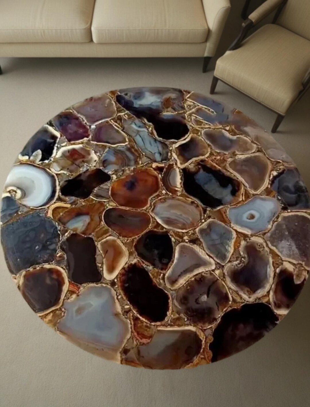 Handmade Natural Agate Table Top: Round Coffee Table, Home Decor - Etsy