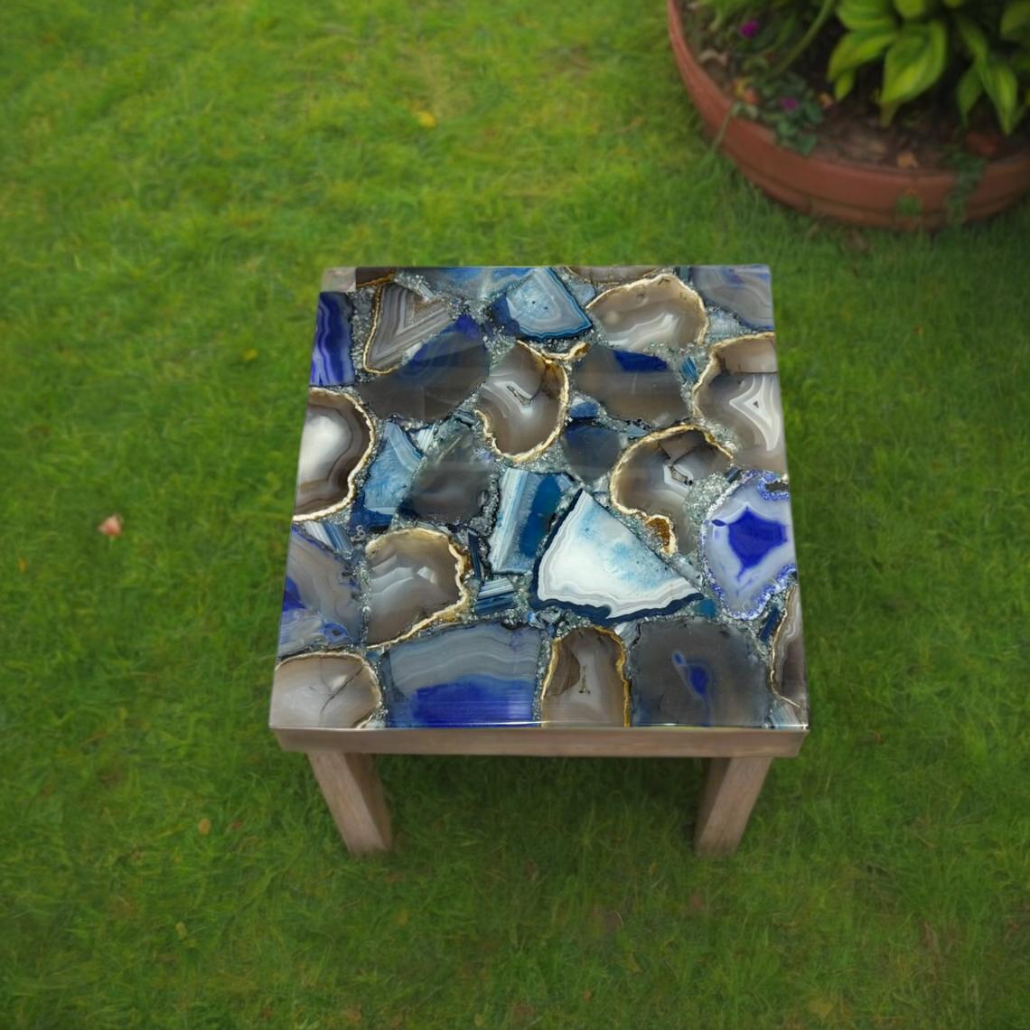 Blue Agate Coffee Table Top: Natural Stone, Handcrafted Luxury - Etsy
