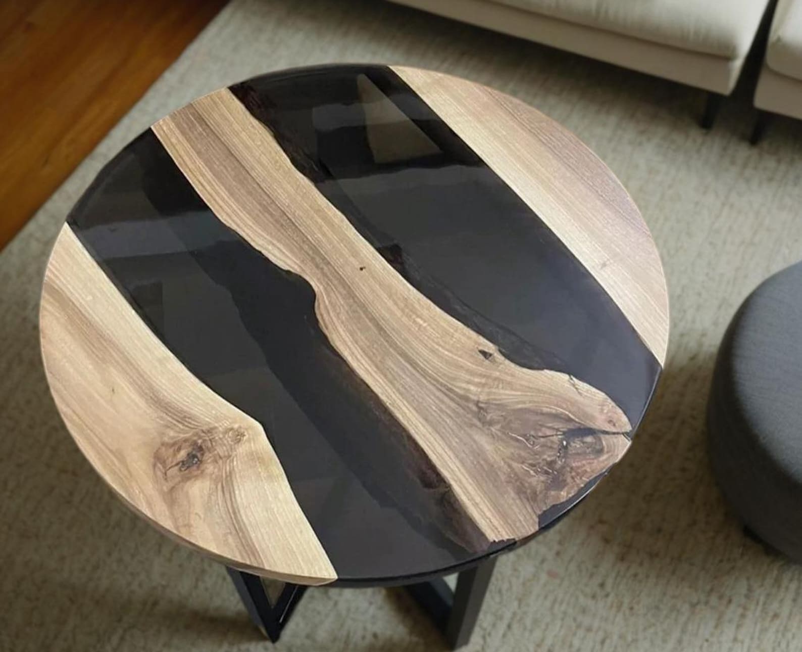 Black Clear Epoxy Coffee Table Top Round Shape Natural Acacia Wood Bar ...