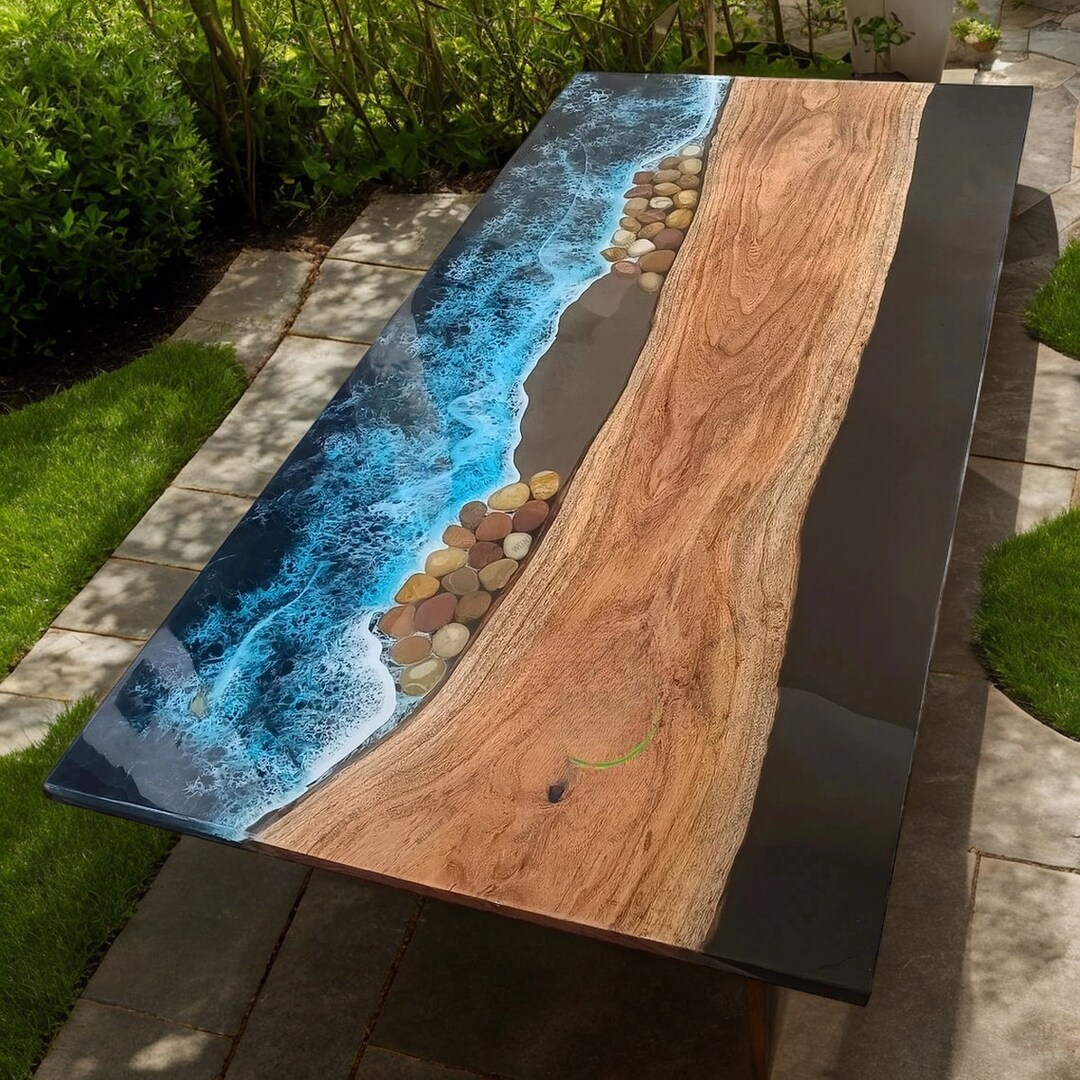 Custom Epoxy Resin Ocean Wave Coffee Table: Wood Plank Dining Table - Etsy