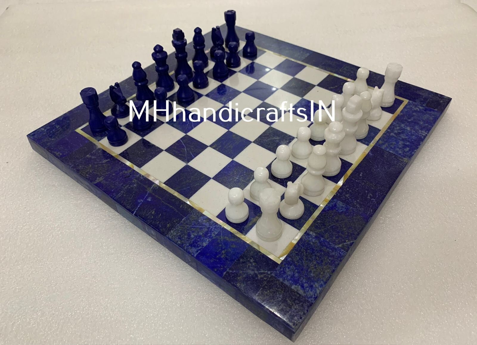 Blue Lapis Lazuli Stone Marble Chess Set With Lapis Chess Pieces Mosaic ...