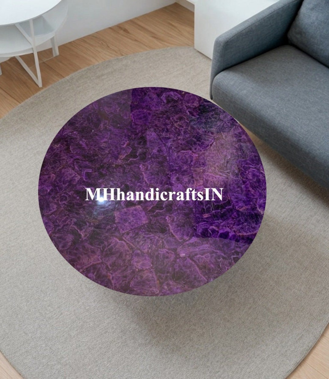 Handmade Amethyst Coffee Table Top: Round Crystal Stone, Mid-century ...