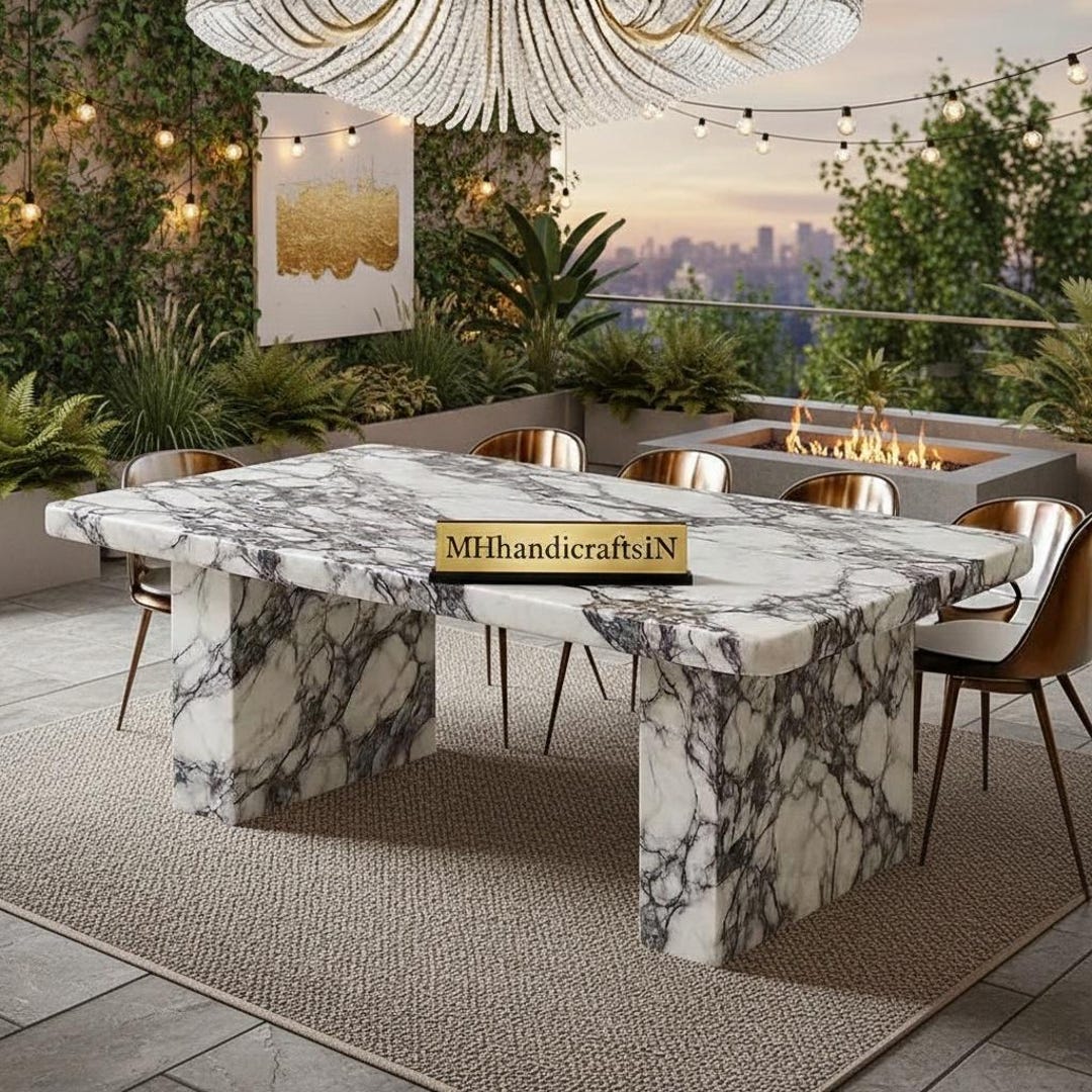 Italian Calacatta Marble Rectangle Dining Table – Natural Veining ...
