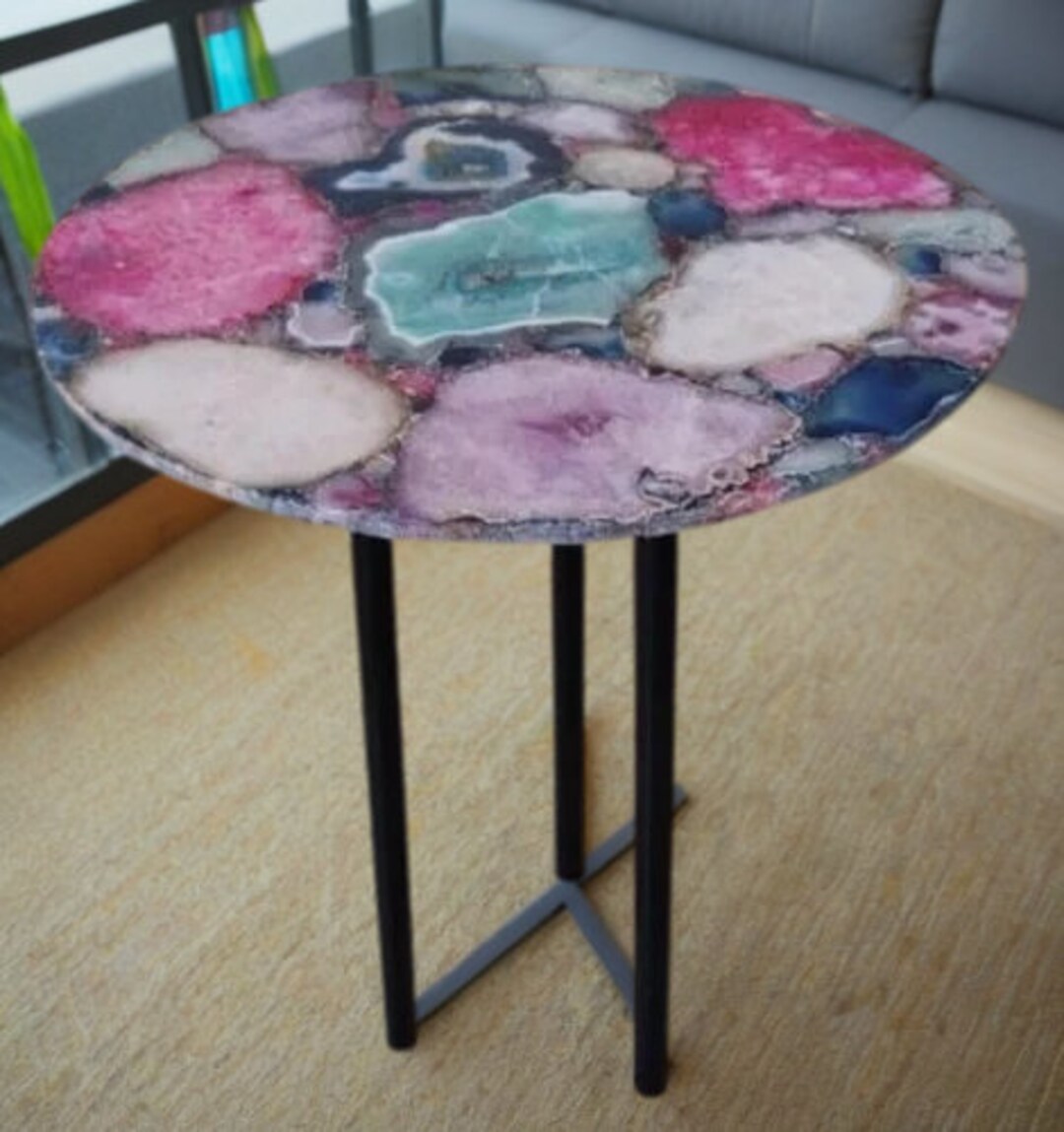 Luxurious Multi Agate Round Coffee Table Top, Agate Side Table, Agate ...