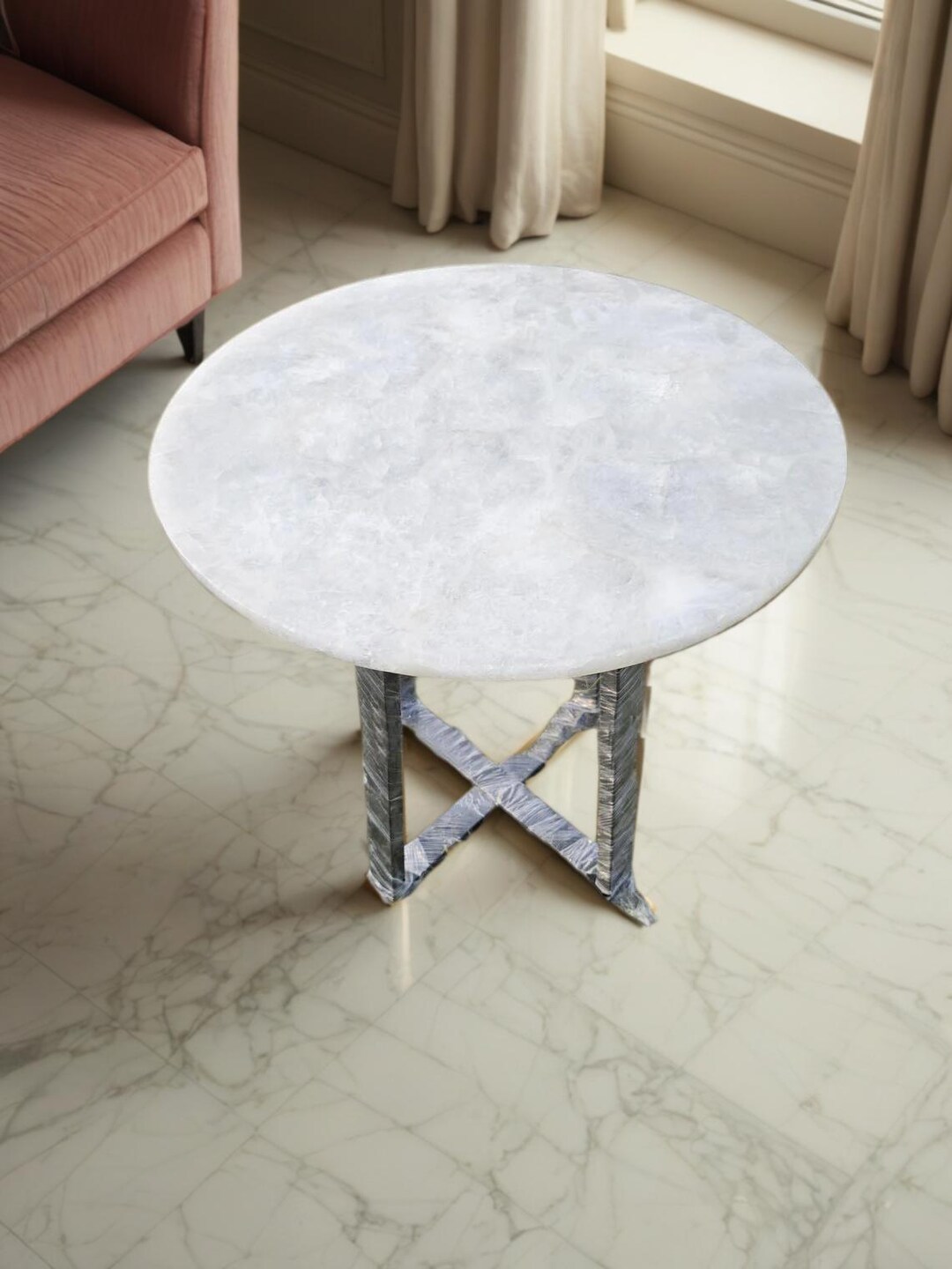 Crystal Coffee Table With White Quartz Stone Customize Handmade Home ...