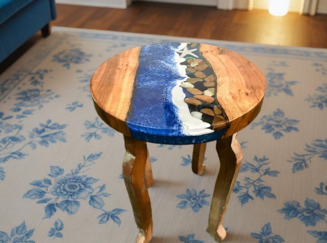 Ocean Resin River Table Top, Handmade Epoxy Walnut Side Table - Etsy