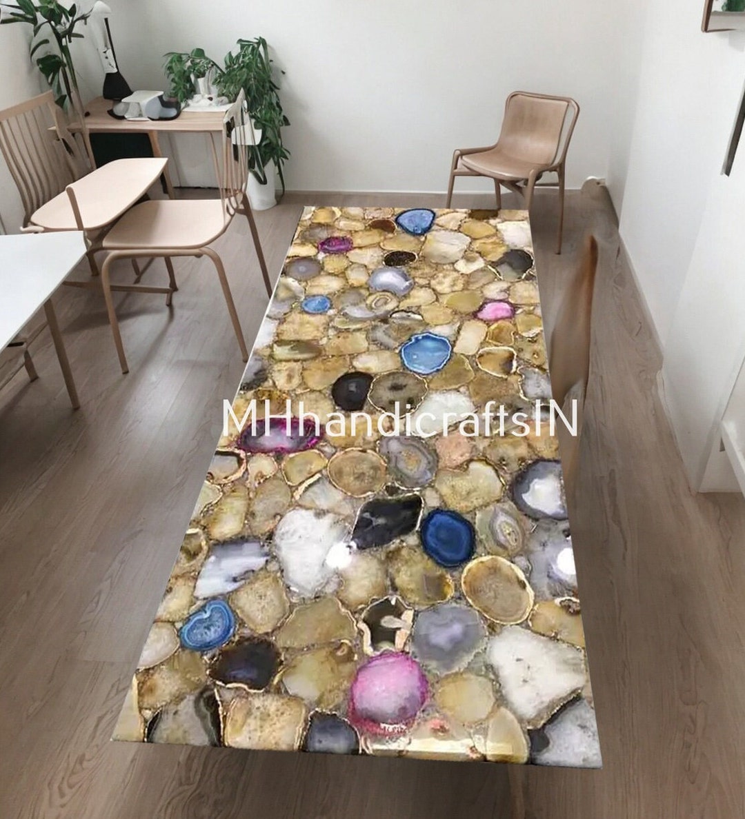 Mix Agate Dining Table Tops Personalized Geode Stone Rectangular ...