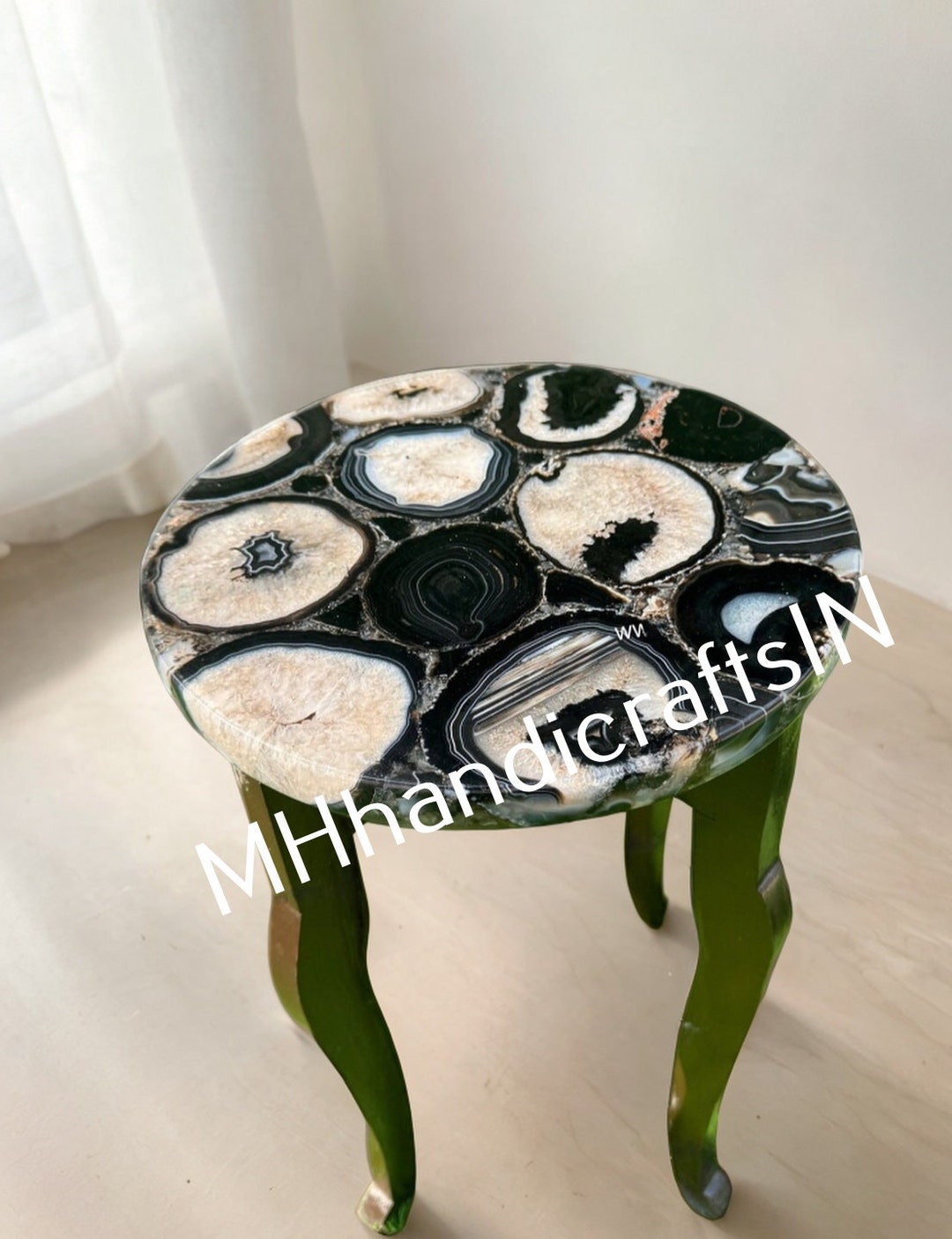 Black Agate Round Side Table, Living Room Decor - Etsy