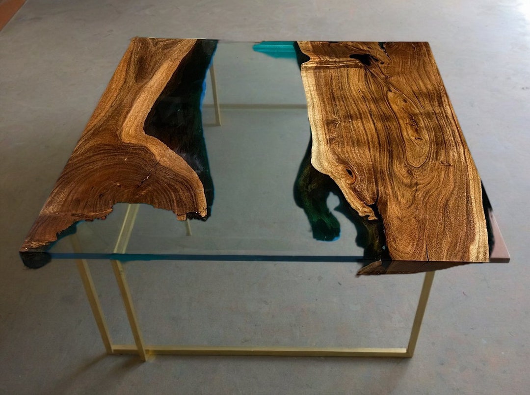 Handcrafted Square Resin River Table: Epoxy & Solid Wood Coffee Table ...