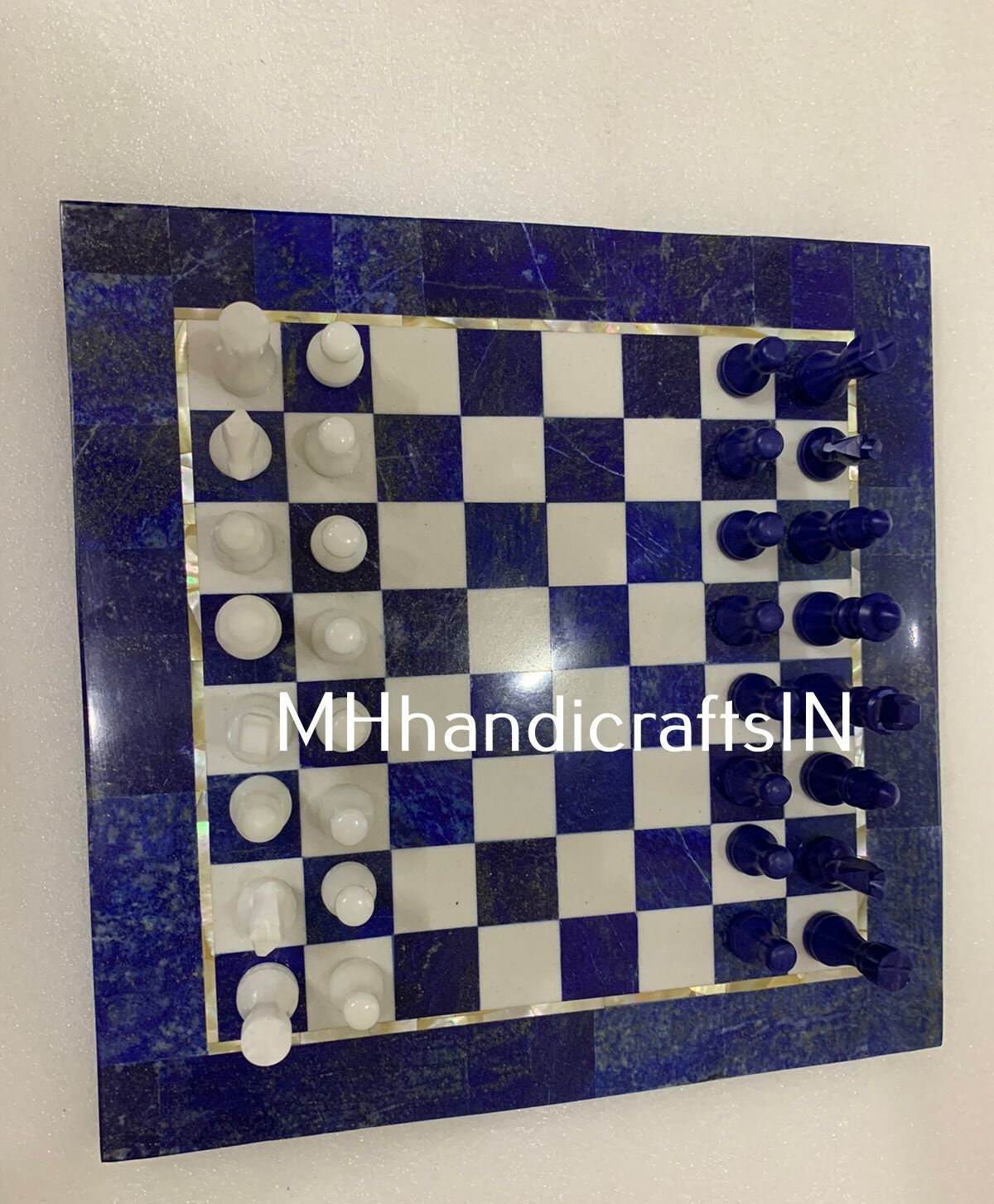 Blue Lapis Lazuli Stone Marble Chess Set With Lapis Chess Pieces Mosaic ...