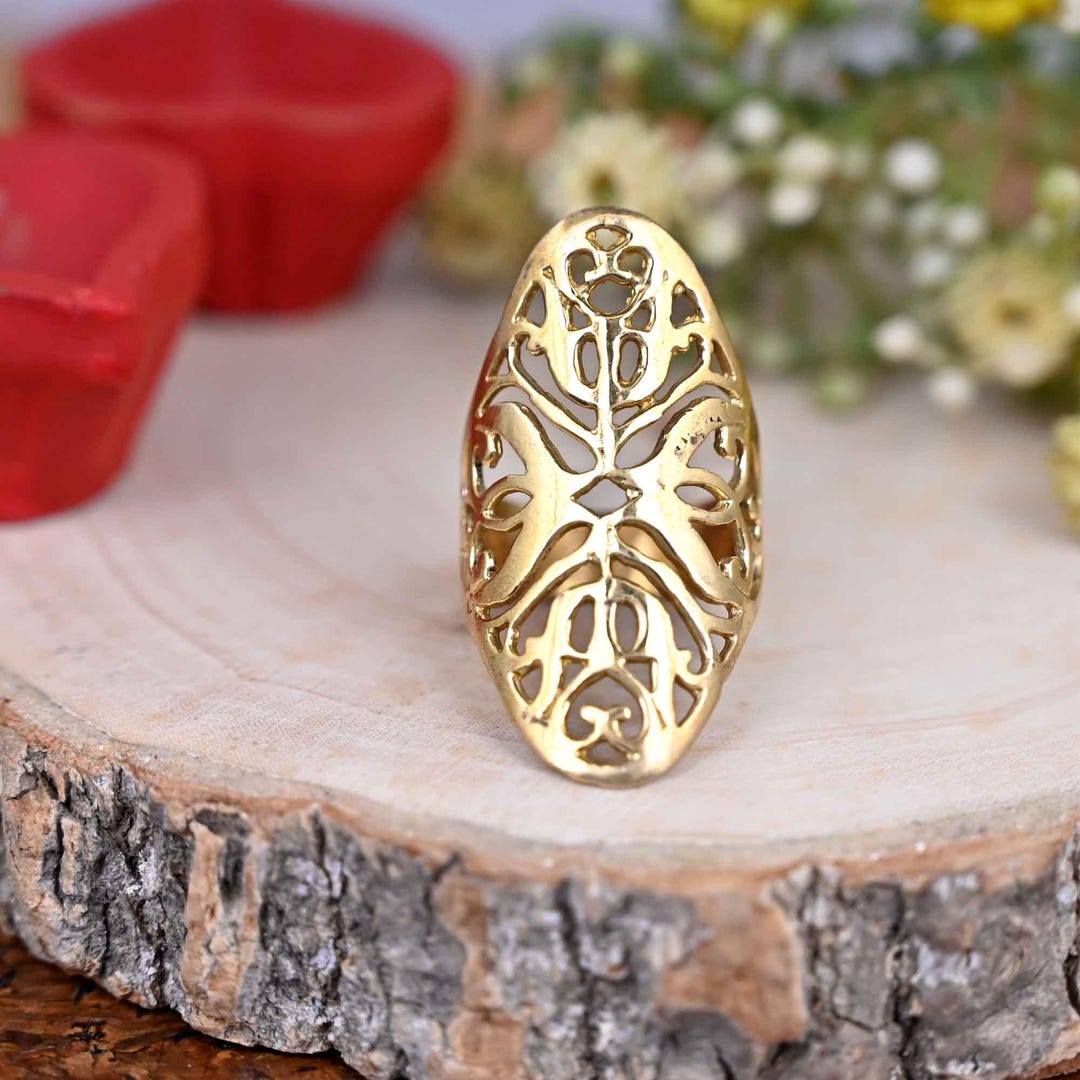Gold Brass Long Statement Ring: Boho Bohemian Jewelry - Etsy