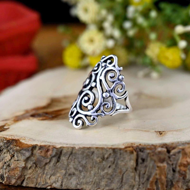 Long Silver Ring - Etsy