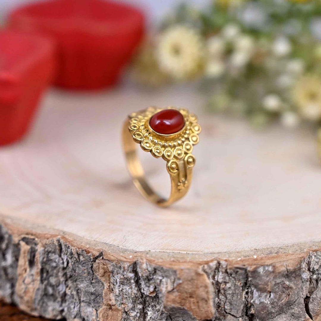 Carnelian Agate Brass Ring: Red Stone Women's Ring - Etsy