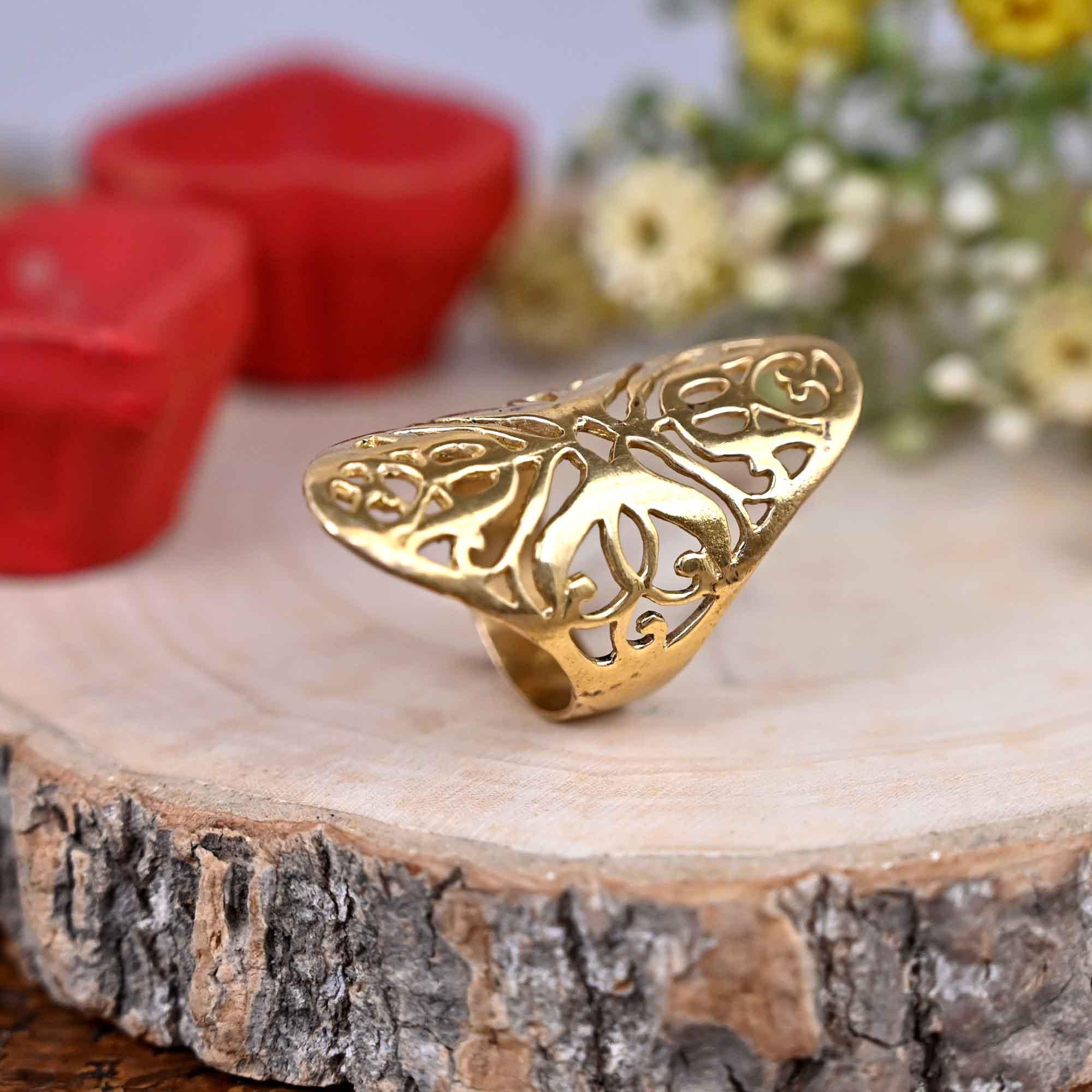 Gold Brass Long Statement Ring: Boho Bohemian Jewelry - Etsy